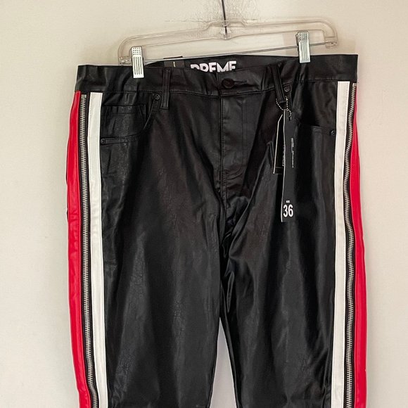 Preme | Pants | Preme Pu Leather Pants Black With Red White Stripe ...